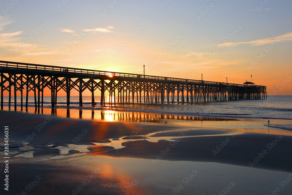 Early morning at the atlantic ocean beach. Beautiful marine landscape ...