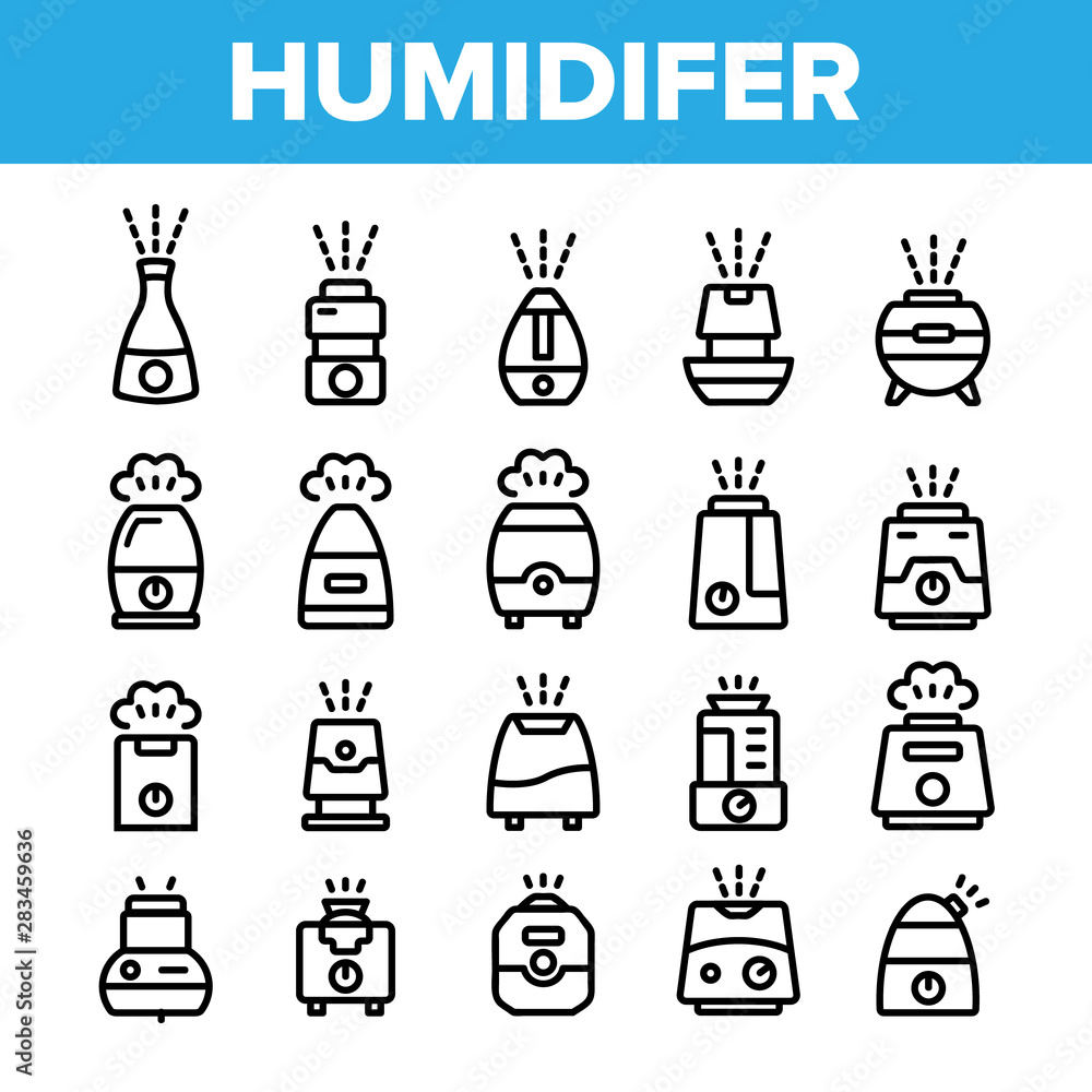 Collection Different Humidifier Icons Set Vector Thin Line. Climatic ...