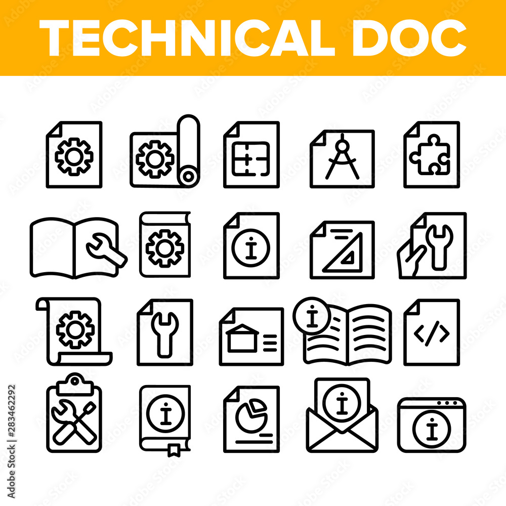 Technical Documentation Thin Line Icons Set Vector. Collection Of ...