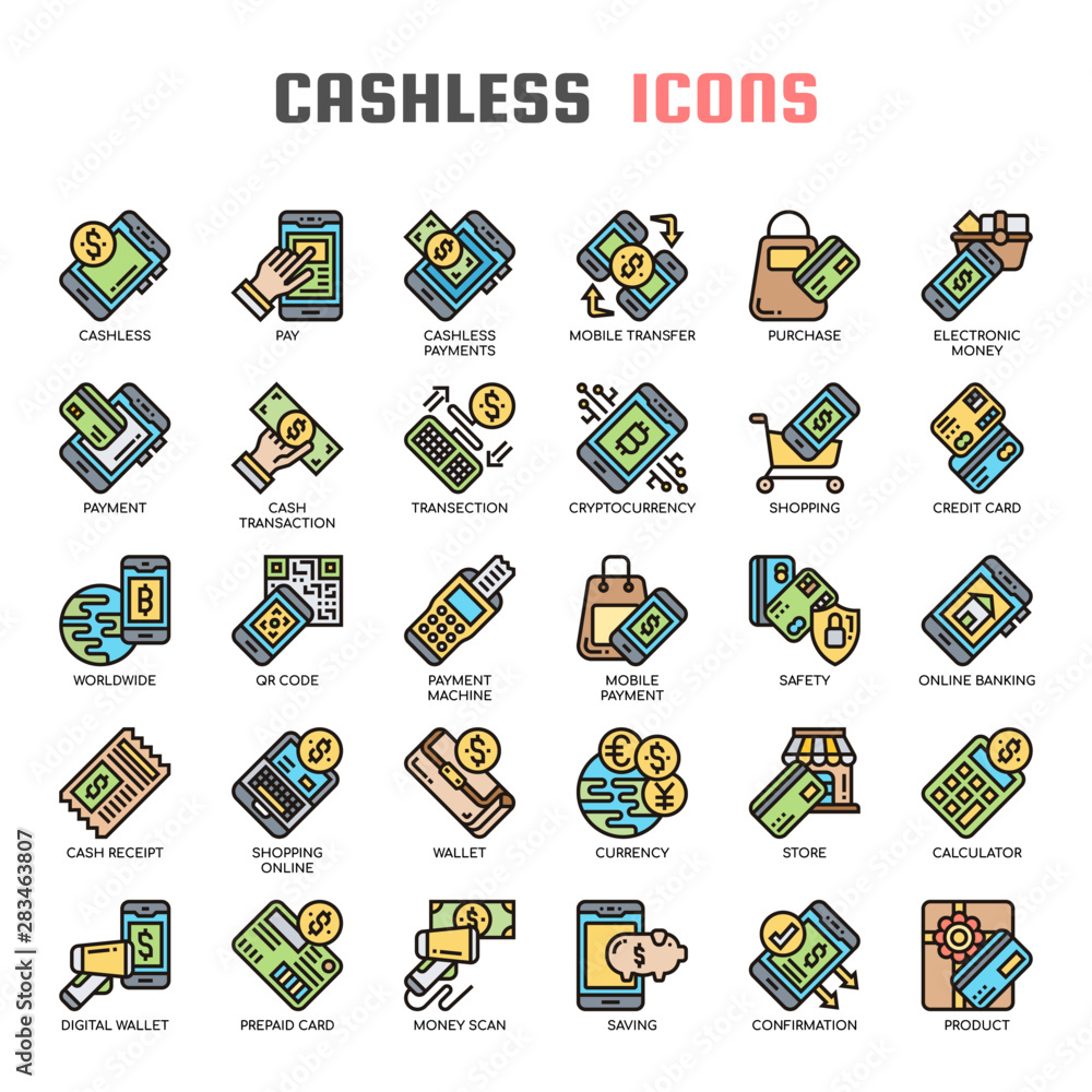 Cashless , Thin Line and Pixel Perfect Icons Stock Vector | Adobe Stock