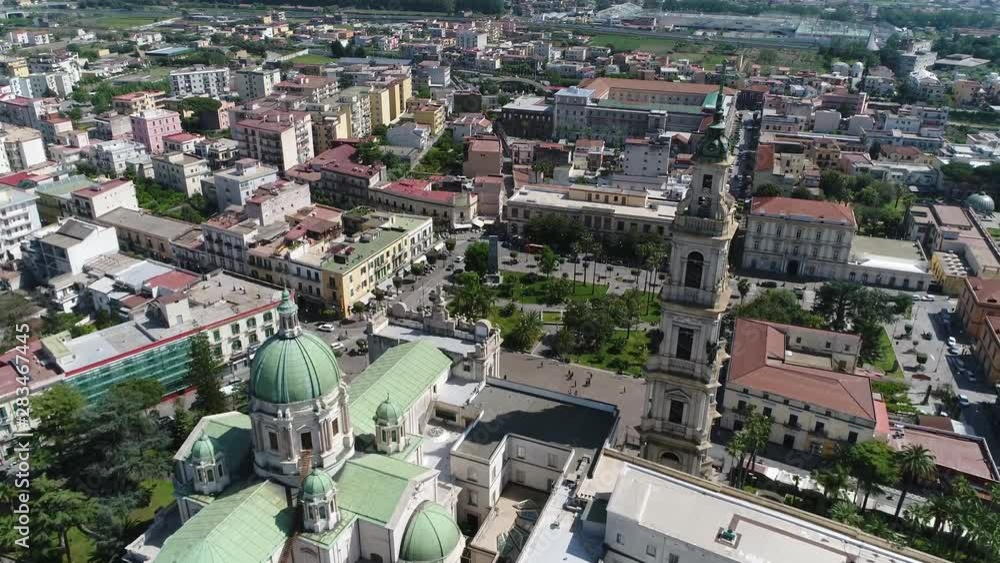 Aerial bird view footage of Italian historic site located in Pompei ...
