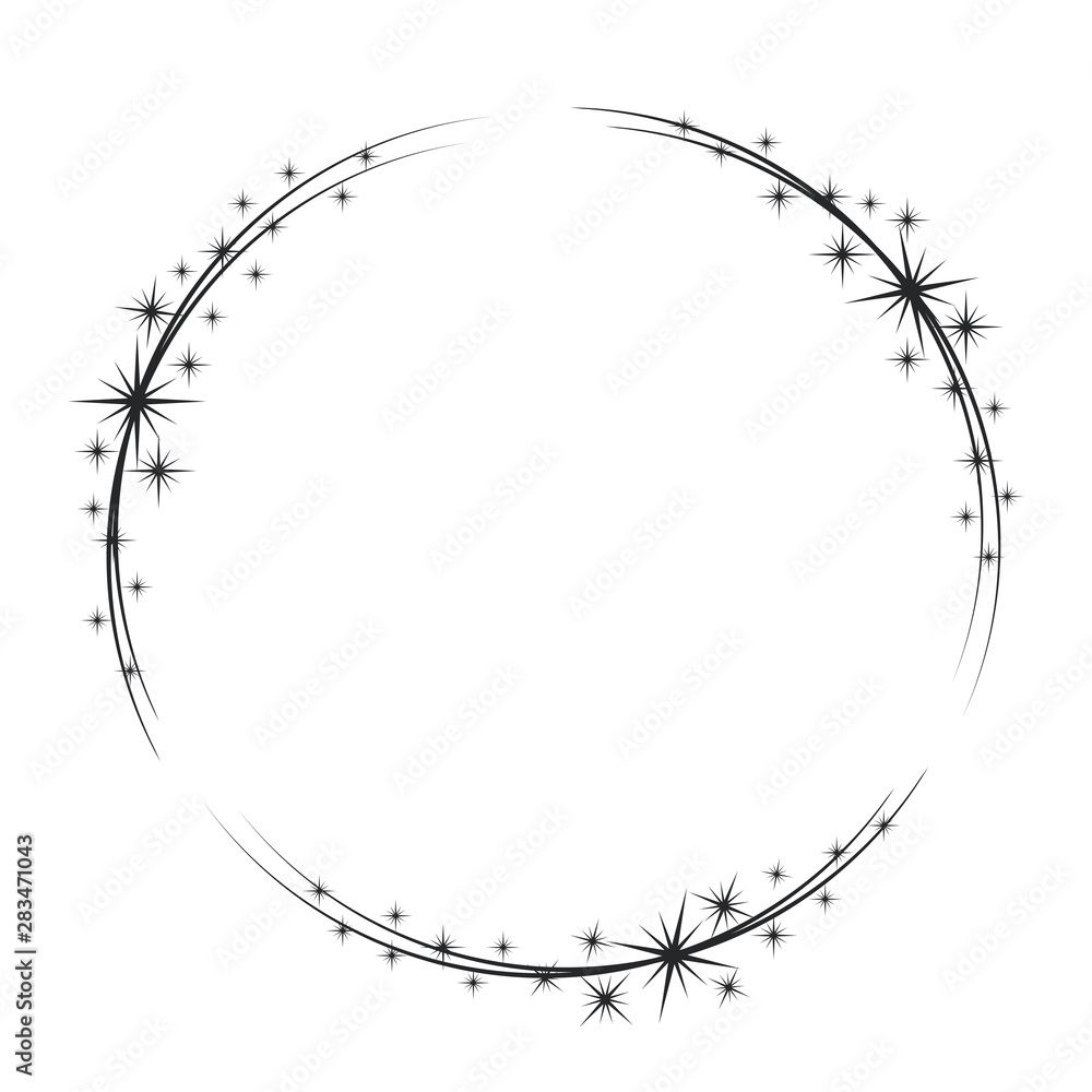 Stardust frame. Shiny star circle frame, starry glitter stamp and round ...