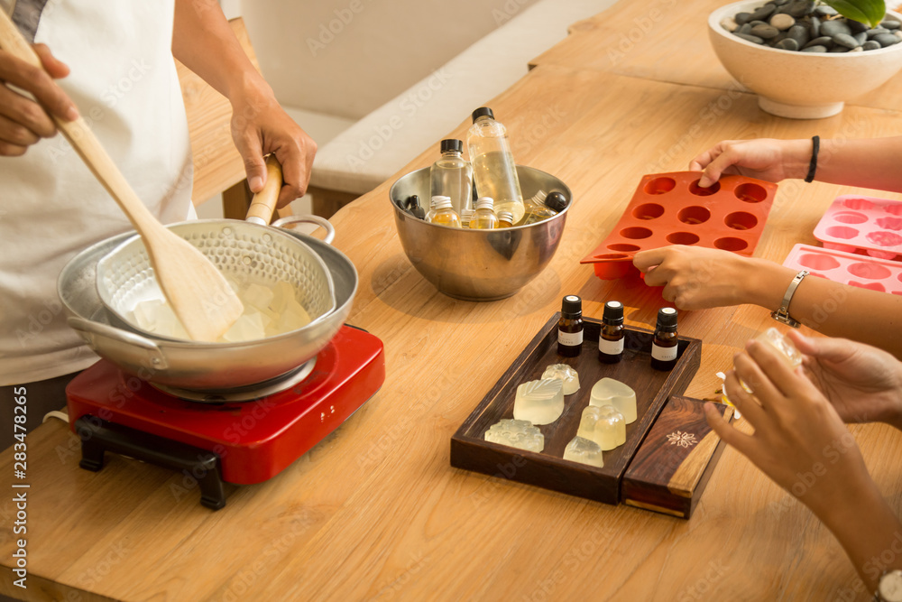 Handmade soap workshop, making organic natural cosmetic Stock Photo ...