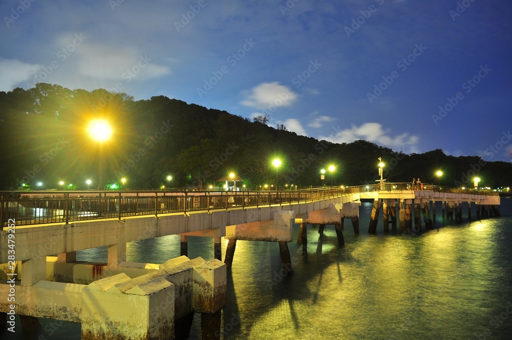 Labrador Park Jetty (located in the south of Singapore) with small hill ...