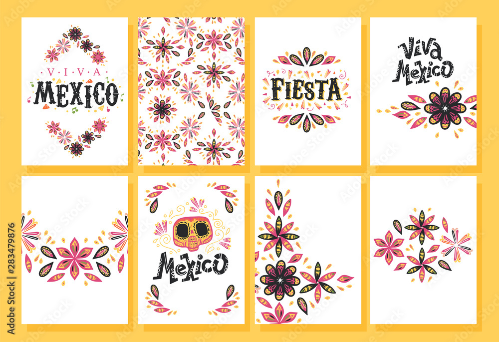 Vector collection of Mexico hand drawn style cards with traditional ...