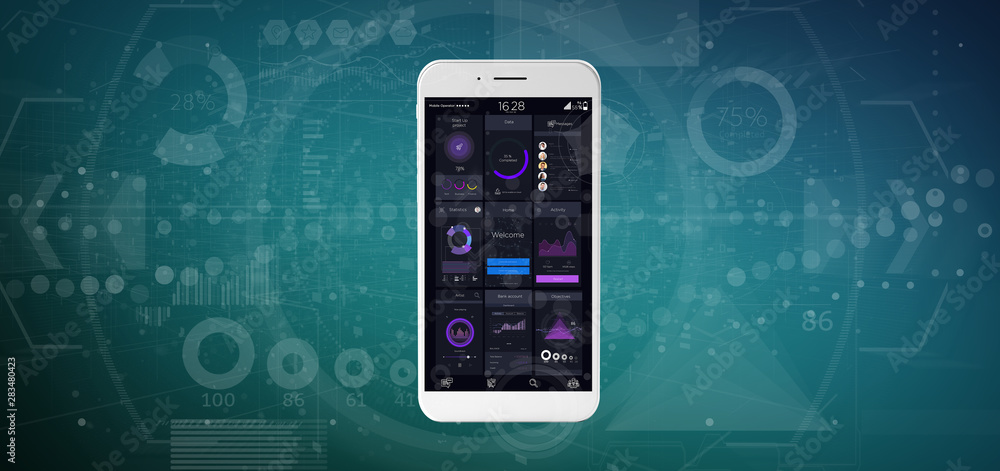 Smartphone with user interface data on the screen isolated on a ...