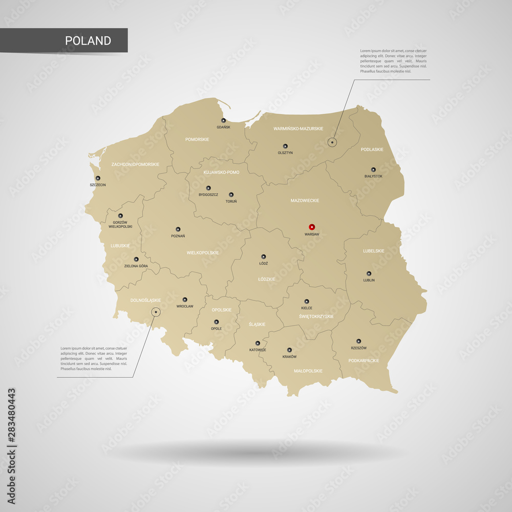 Stylized vector Poland map. Infographic 3d gold map illustration with ...