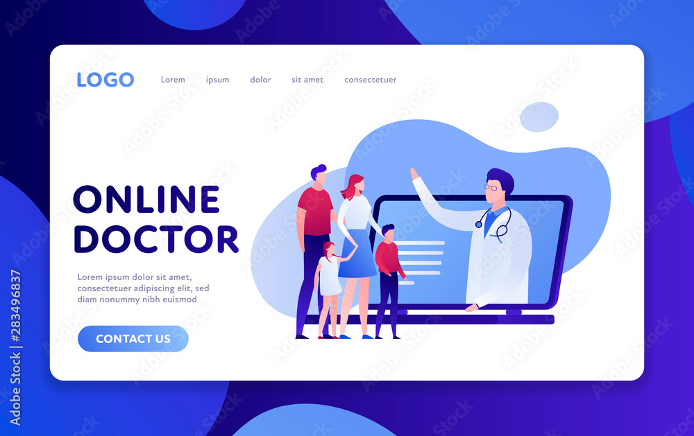 Vector modern flat online doctor banner template. Laptop with doctor ...