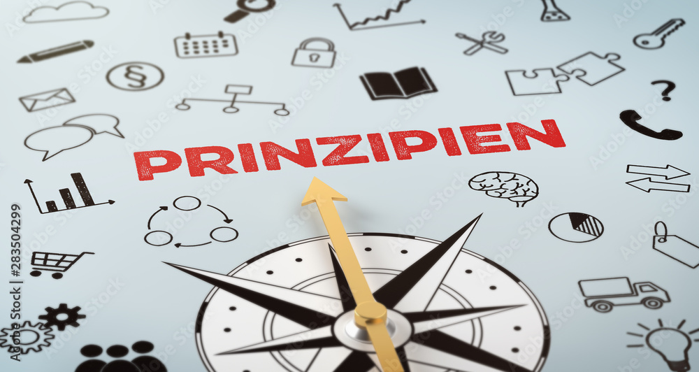 Kompass mit Icons und Text - Prinzipien Stock Photo | Adobe Stock