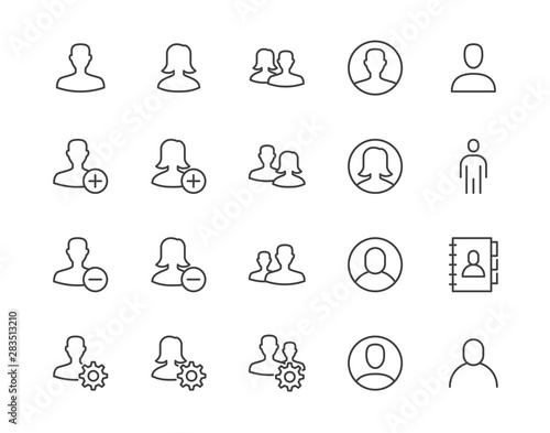 People icons, simple flat line set. Man, woman avatar, user profile ...
