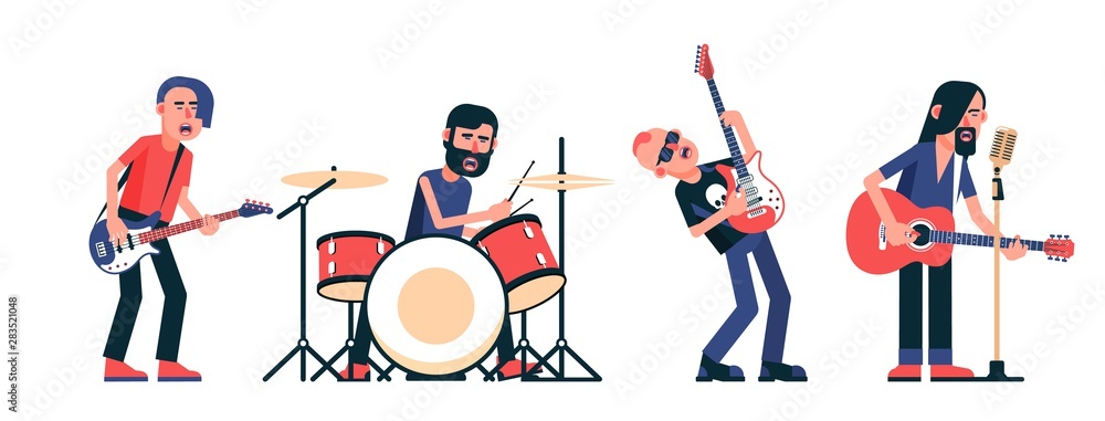 Rock band musicians characters isolated set. Vector illustration. Stock ...
