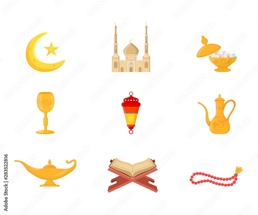 Islamic culture symbols flat illustrations set Stock Vector | Adobe Stock
