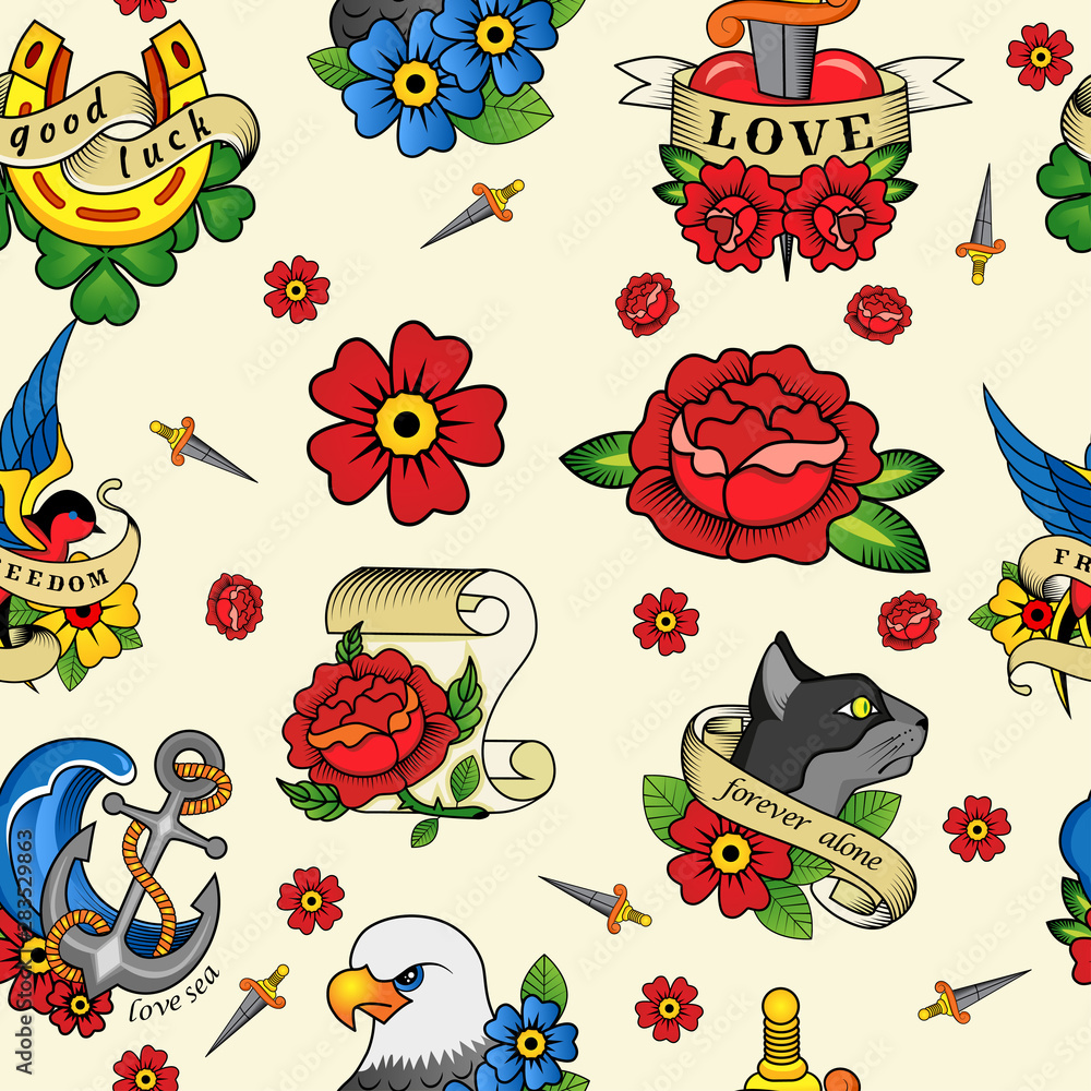 Abstract seamless tattoo pattern for girls, boys, clothes. Creative ...