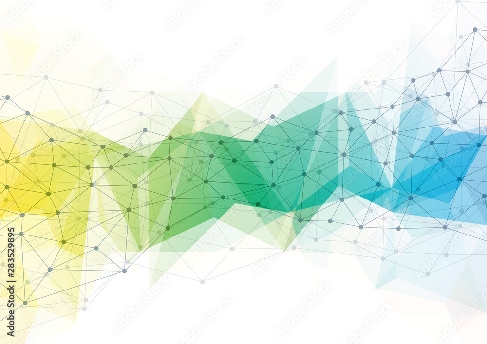 Abstract green and blue geometric background with connecting dots and ...