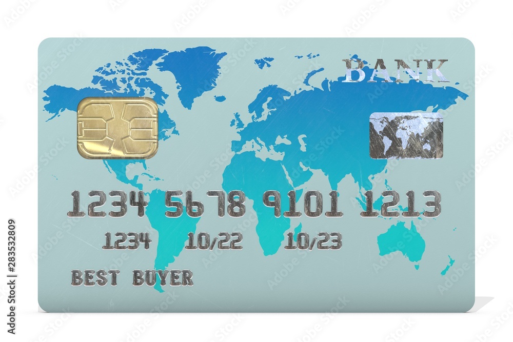 3d illustration: credit card with an electronic chip without indicating ...