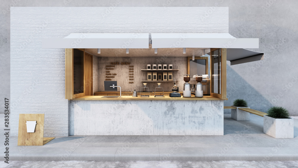 Front view Cafe shop & Restaurant modern minimal design.White brick ...