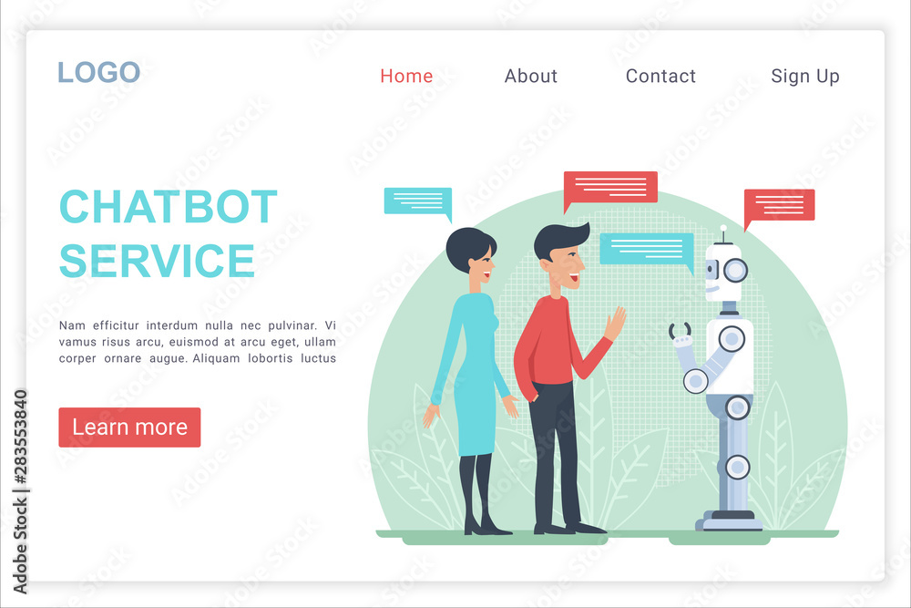 Chatbot service landing page vector template. Modern AI technology ...