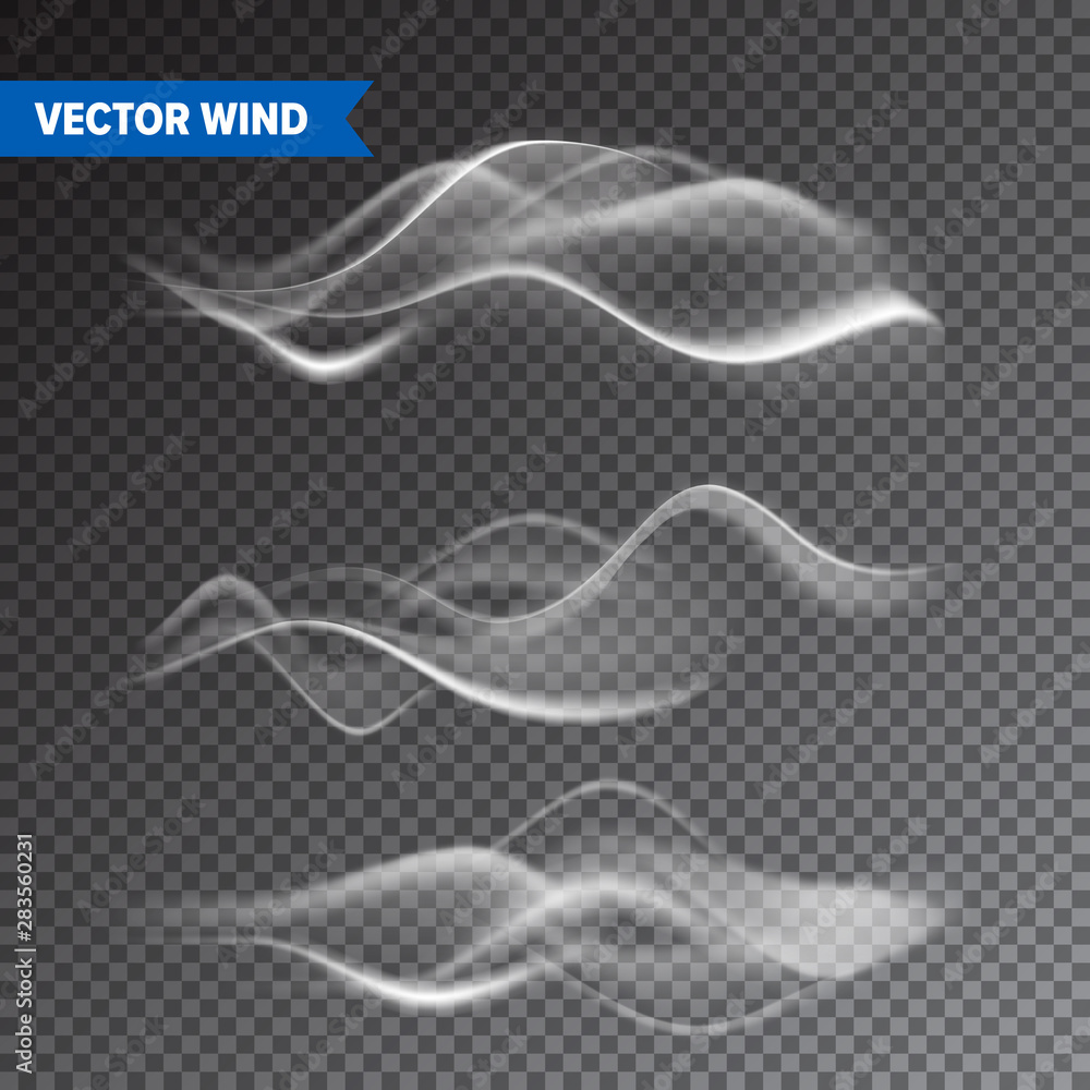 Realistic Wind Set on Transparent Background. Vector Vapor in Air ...