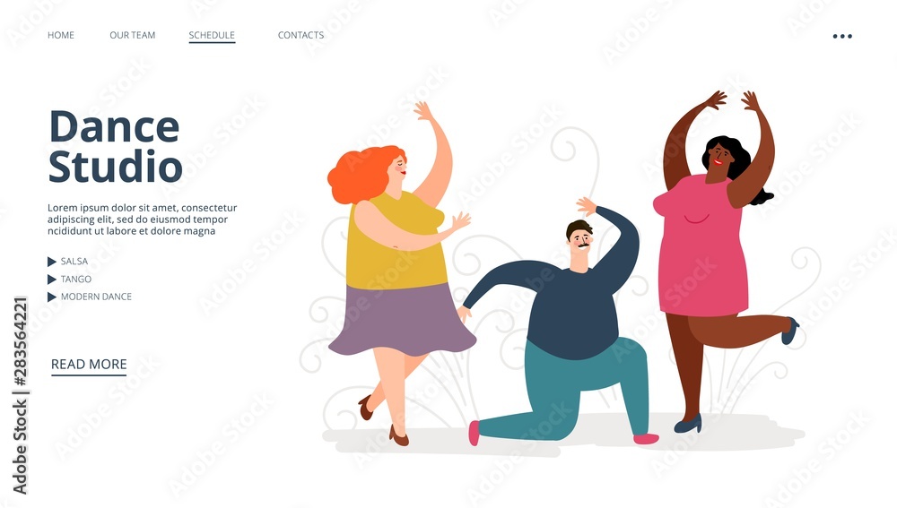 Dance studio landing page. Vector dancing people illustration. Dance ...