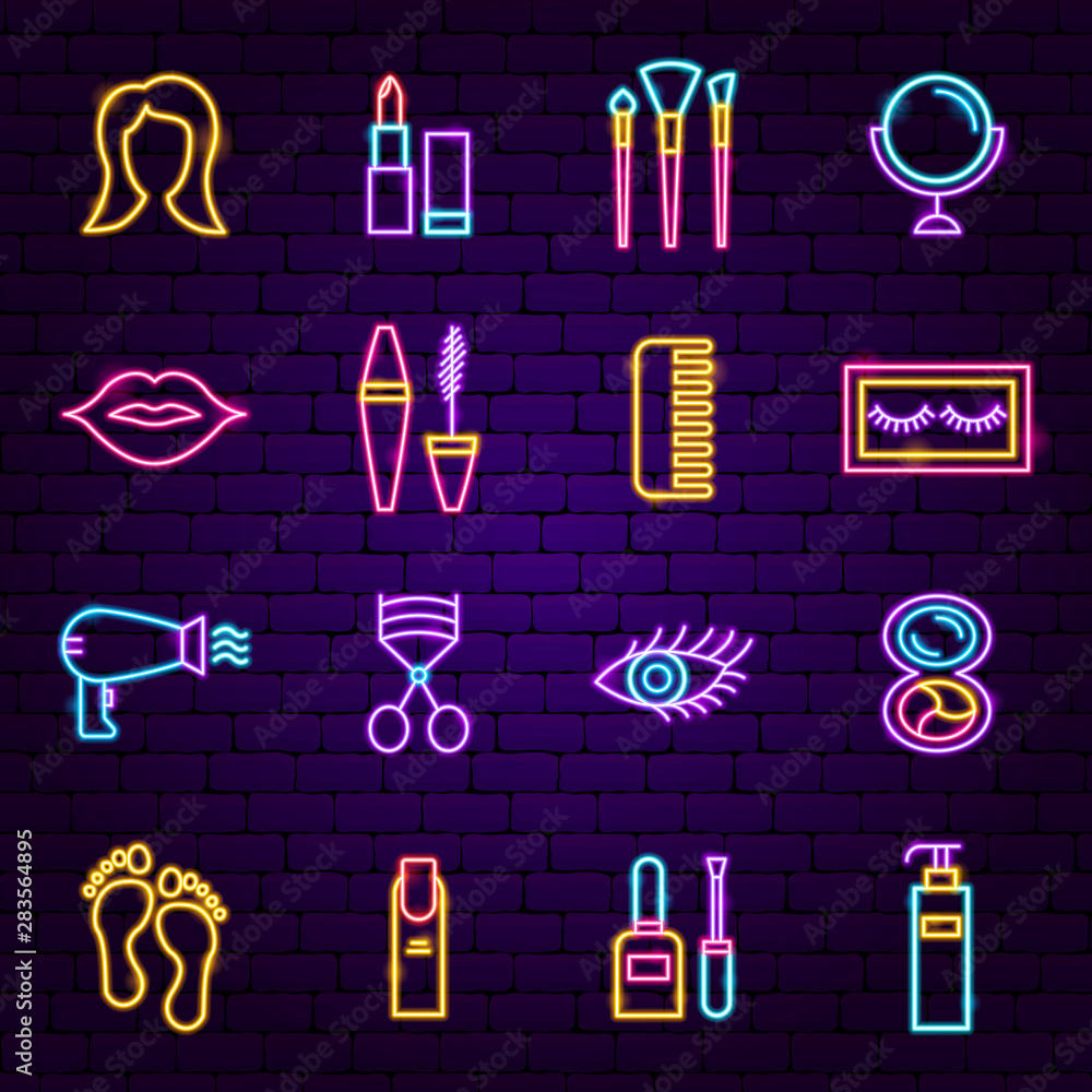 Cosmetics Neon Icons Stock Vector | Adobe Stock