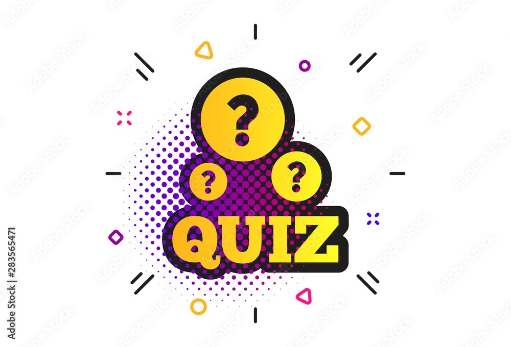 Quiz with question marks sign icon. Halftone dots pattern. Questions ...