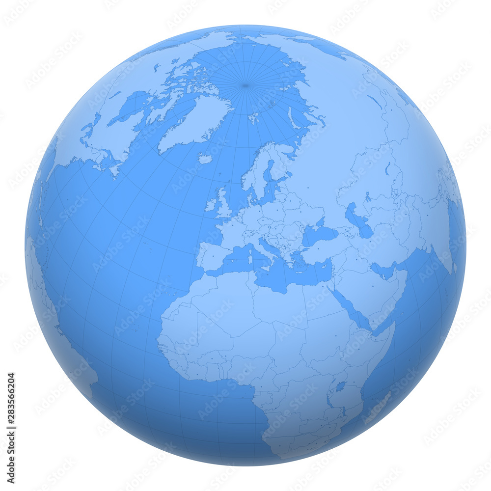 Monaco on the globe. Earth centered at the location of the Principality ...