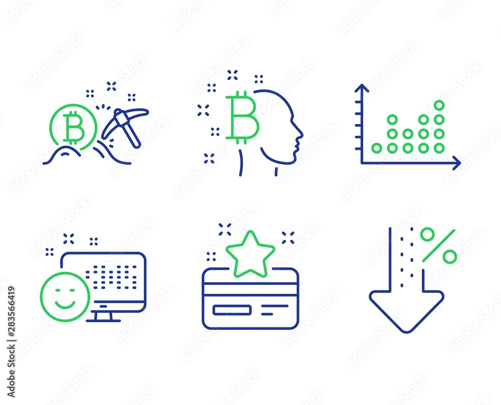 Vecteur Stock Bitcoin think, Dot plot and Smile line icons set. Loyalty card, Bitcoin mining and ...