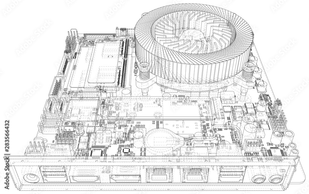 Computer motherboard. Motherboard digital chip. Vector rendering of 3d ...