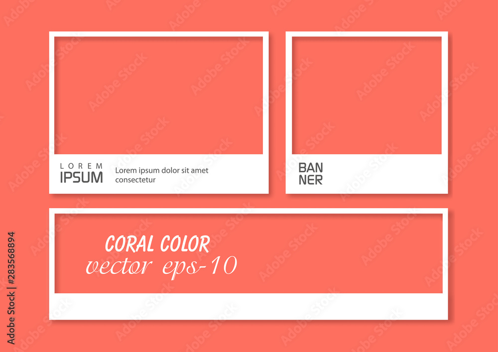 Coral frame vector .Photo frame with trendy color .Polaroid style ...