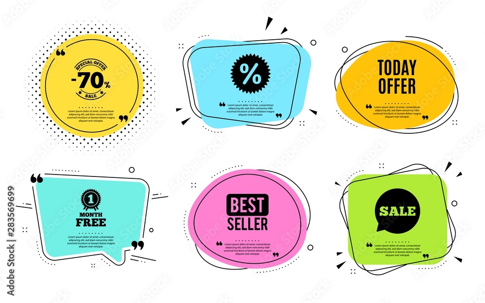 Today offer symbol. Best seller, quote text. Special sale price sign ...