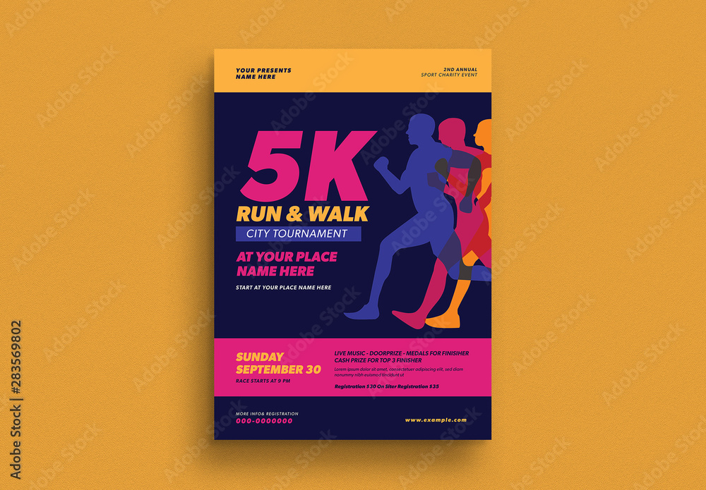 Fun Run Race Event Flyer Layout Stock Template | Adobe Stock