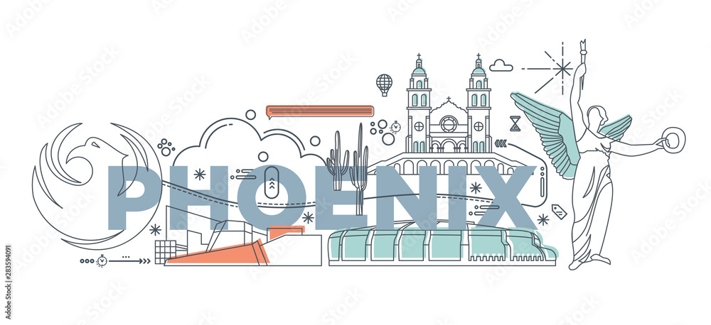 Typography word Phoenix branding technology concept. Collection of flat ...