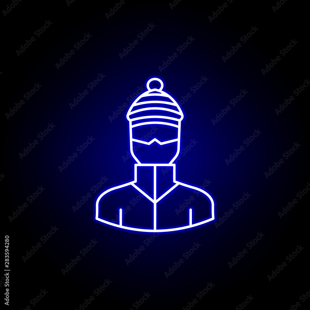 avatar snowboard line icon in blue neon style. Signs and symbols can be ...