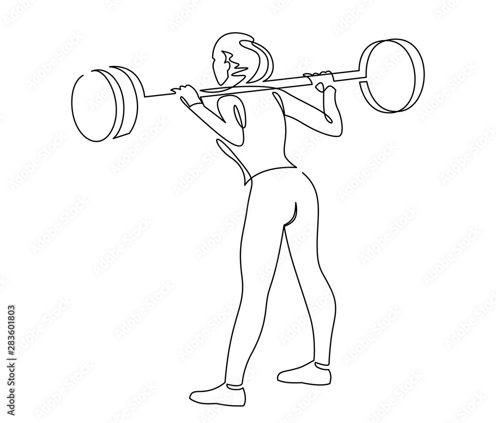 Woman lifting weights continuous one line drawing. Female bodybuilder ... Woman lifting weights continuous one line drawing. Female bodybuilder ...