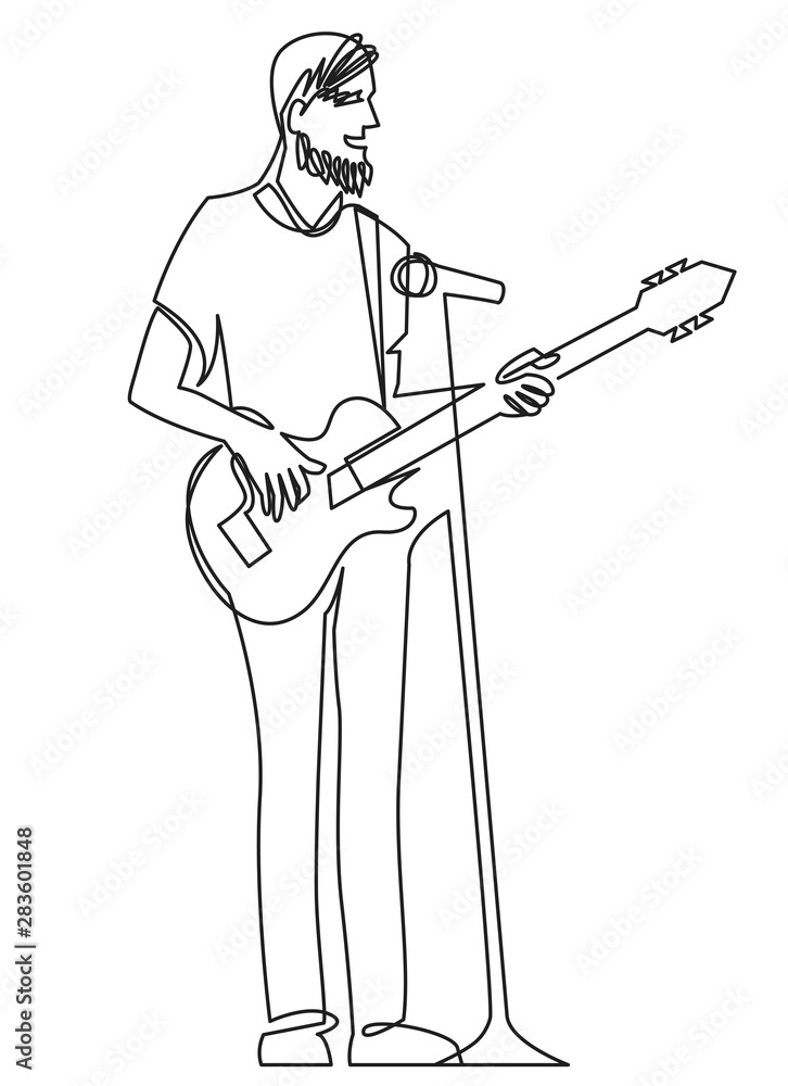 continuous line drawing of musician plays acoustic bas-guitar vector ...