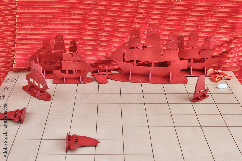 Sea battle as a Board game with blue and red ships for two-players ...