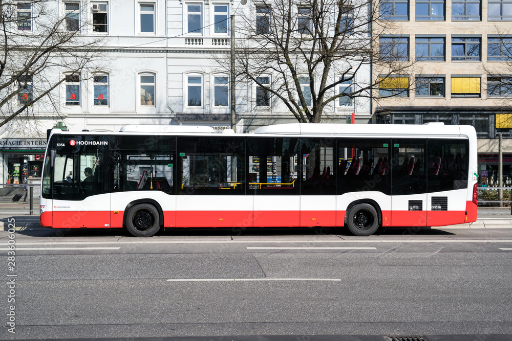 HAMBURG, GERMANY - APRIL 9, 2019: Hochbahn bus. The Hamburger Hochbahn ...