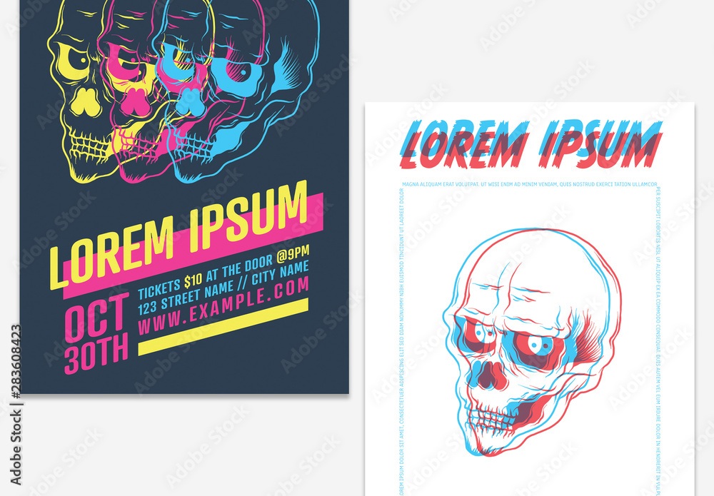 Colorful Skull Event Stationery Layout Pack Stock Template | Adobe Stock