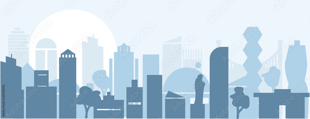 city Silhouette landscape. town skyline illustration. Horizontal Urban ...
