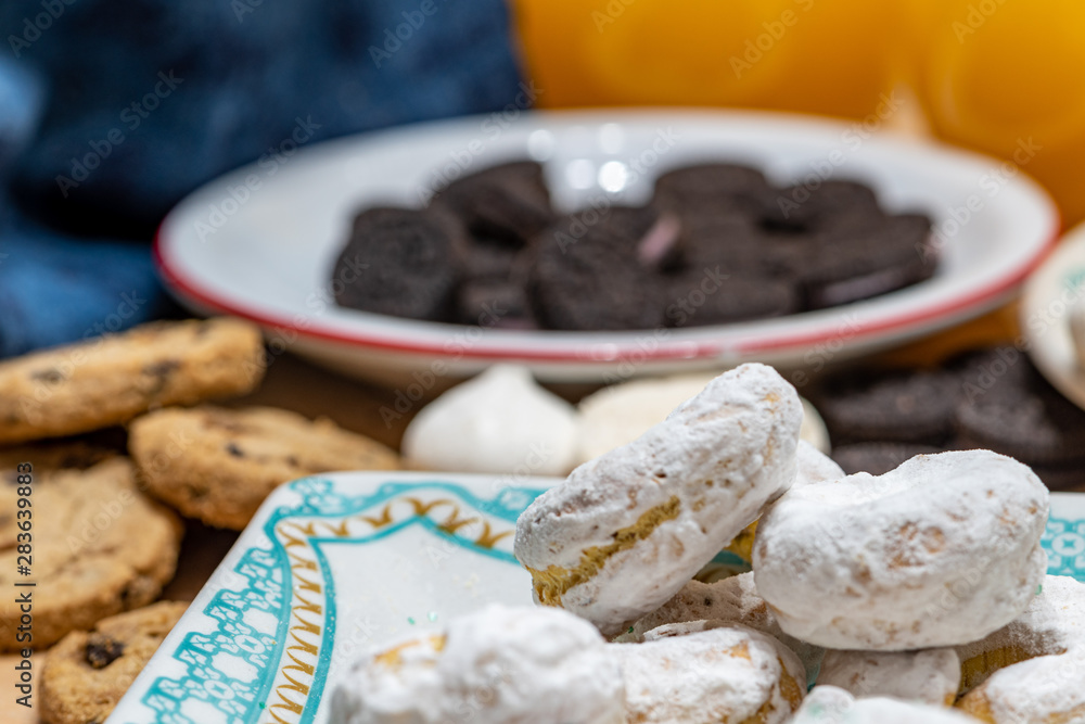 rich, but a lot of sugar on this table of sweets and natural orange ...