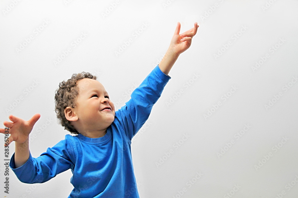 boy reaching for to the sky stock image on white background stock photo ...