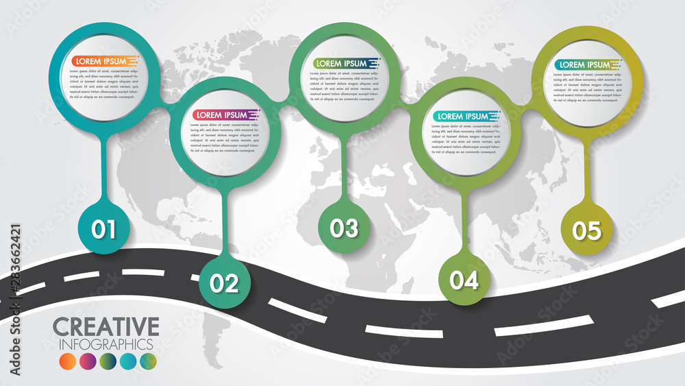 Business Infographic navigation map road design template with 5 steps ...