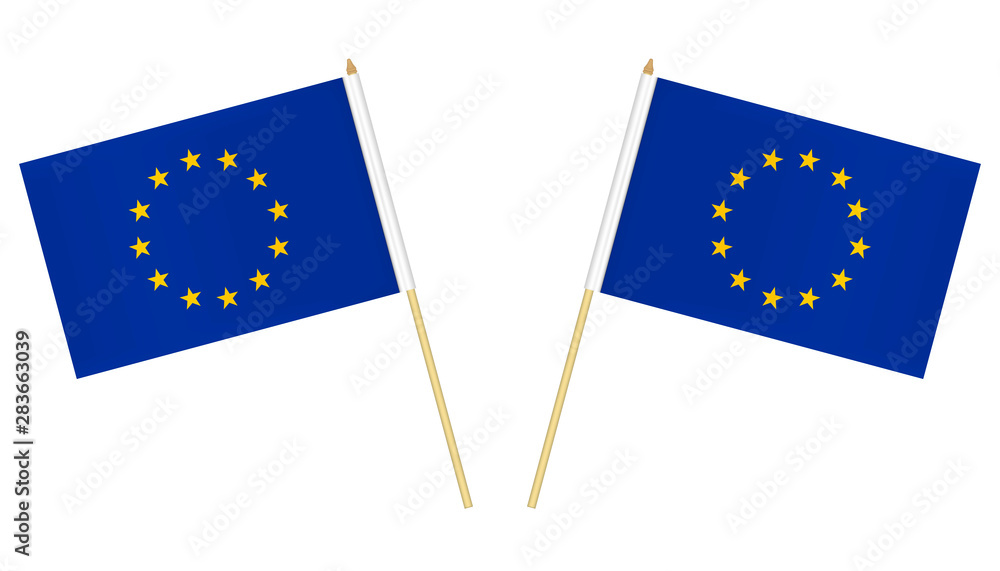 Two small European Union flags isolated on white background, vector ...
