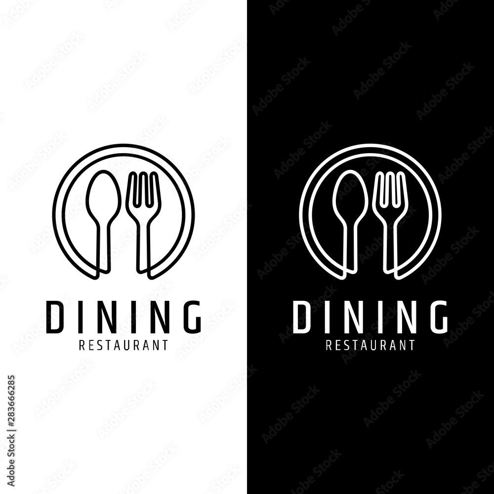 spoon fork plate logo.line art style.dining restaurant vector.modern ...
