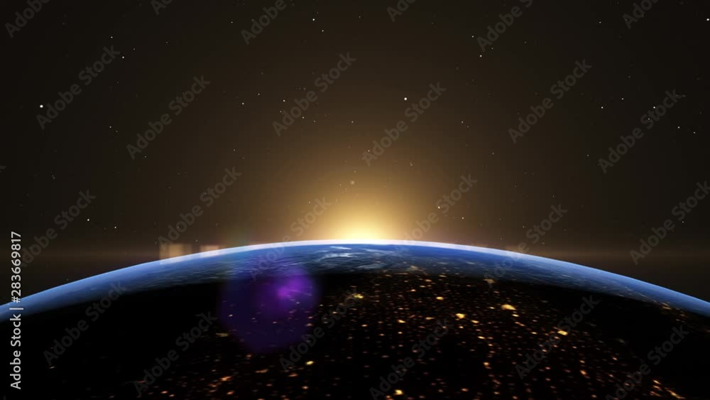 Sun rising from behind the planet earth while it rotates in space Stock ...