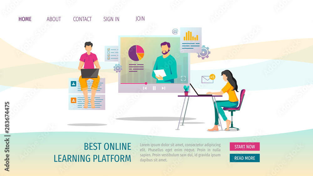 Web page design for Online training, webinar, e-learning, working ...