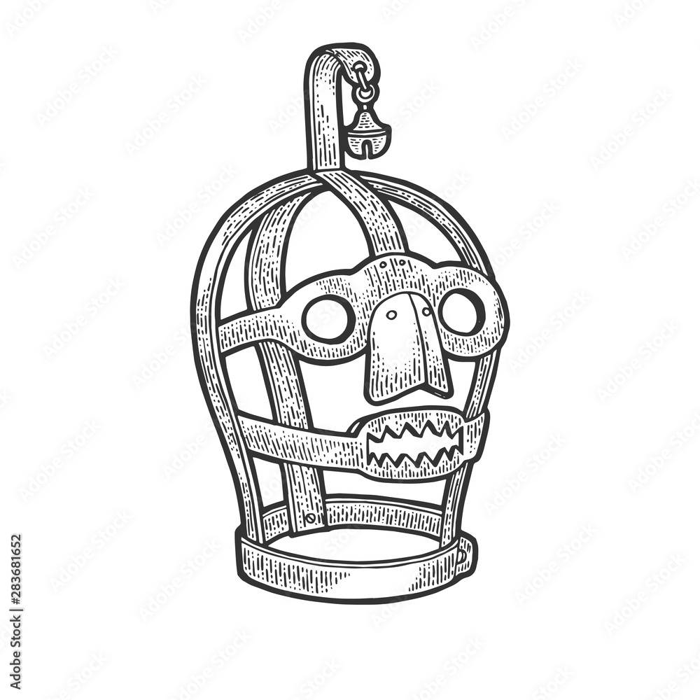 Scold's bridle medieval torture device sketch engraving vector ...