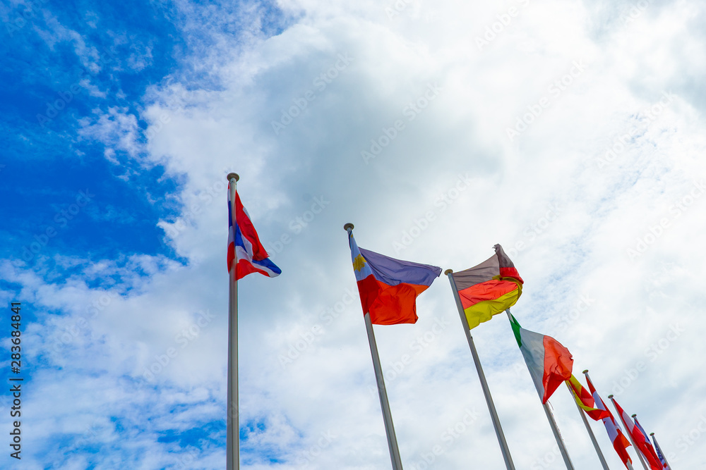 Flags of many countries, clear and beautiful sky Stock Photo | Adobe Stock