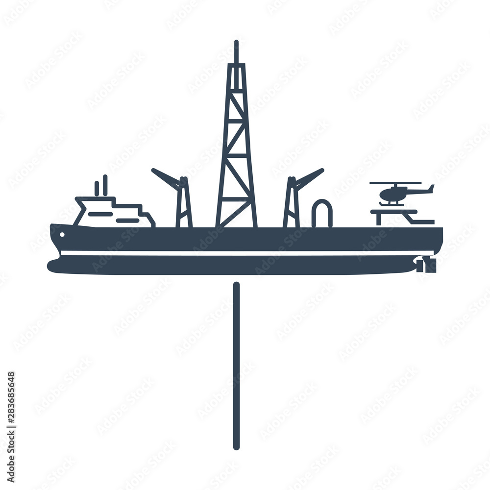 black icon drillship, gas and oil rig Stock Vector | Adobe Stock