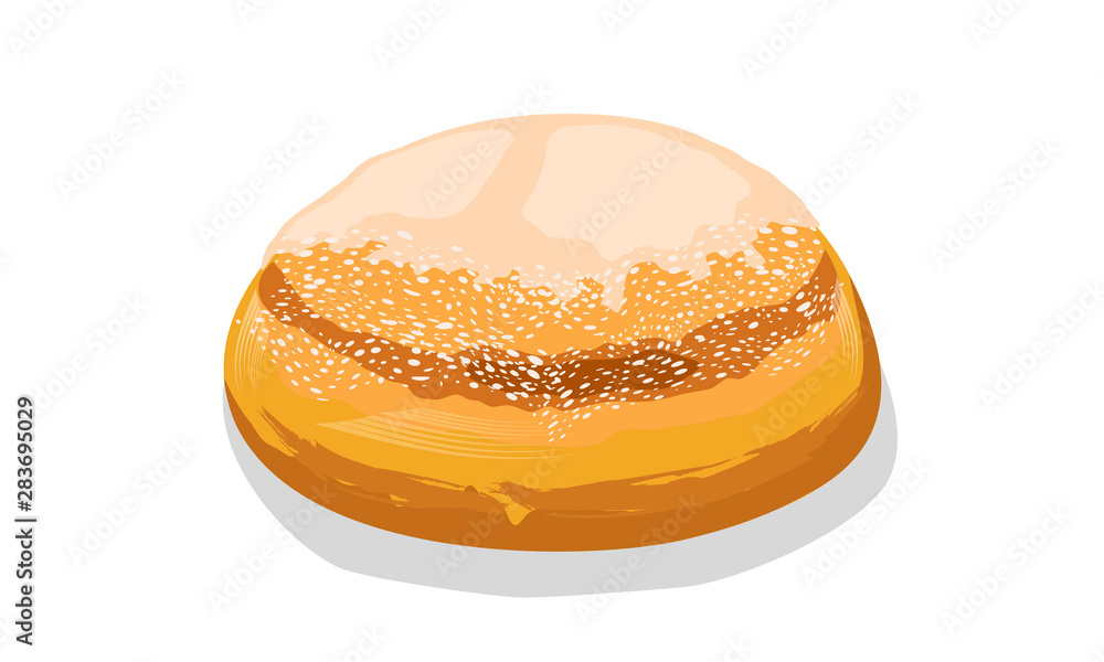 Round wheat loaf of bread with crackling crust and topping. Baked ...